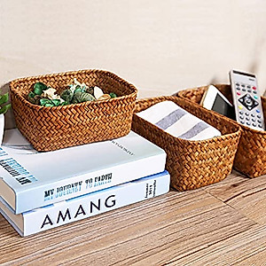 PATKAW Closet Organizers Seagrass Storage Baskets Water Hyacinth Storage Baskets Straw Seaweed Basket Handwoven Rattan Storage Basket Clothes Items Rectangular L Rattan Basket