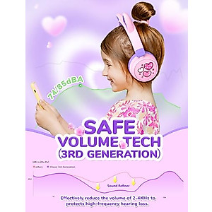 iClever Kids Bluetooth Headphones, Light Up Cat Ear, Safe Volume 74/85dBA,60H Playtime,Bluetooth 5.3,USB C Charging,Wireless Kids Headphones AUX Cord for iPad Tablets School Travel,Meow Cookies-Purple