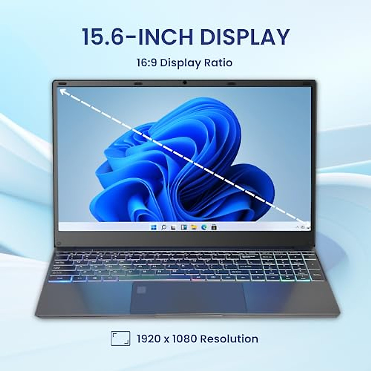 thunderb 15.6" Laptop Windows 11 Pro for Gaming, Business, School w/Intel i5 4.20GHz, 8GB RAM, 512GB SSD, Multicolor Backlit Keyboard, Fingerprint, HD Camera, Bluetooth, HDMI, USB 3.0, Metal Design