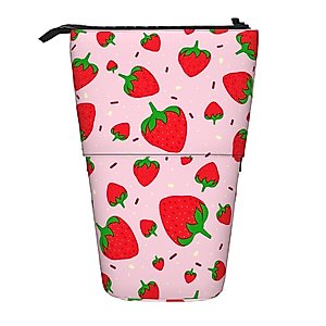 ZBDSKLEX Standing Pencil Case, Cute Pencil Case, Stationery Pen Case, Telescopic Pencil Case, Stand Up Pencil Case, Pencil Case, Pencil Pouch for Men Women (Red Strawberries)