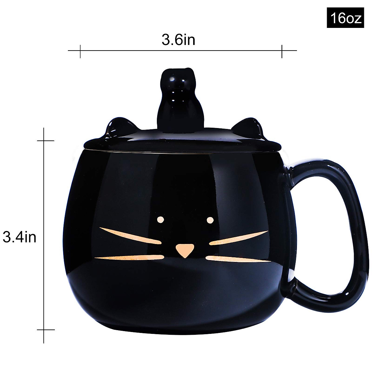 Koolkatkoo Cute Cat Coffee Mug with Cell Phone Holder Lid for Cat Lover Unique Ceramic Tea Mugs with Gold Cat Porcelain Cup Gift for Women Black