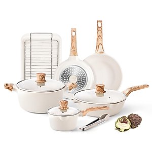 Pots and Pans Set - Caannasweis Nonstick Granite Stone Cookware Sets, Induction Frying Pans for Cooking, PFOS PFOA Free, Baking or Roasting Gray