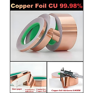 Copper Tape 1Inch x 50 Feet Double Conductive Metal Foil Adhesive Tape for EMI/RFI Shielding, DIY Crafts, Grounding, Stained Glass, Garden, Solder Paper Circuit, Guitar Interference Shield, Duct Wrap