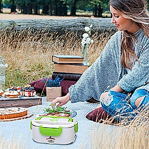 Sweet Home Bee 2 in 1, Electric Lunch Box –FAST HEATING, Car, Truck, Home Use, Portable Food Warmer Heater with Food Grade Removable Stainless Steel Container and Fork