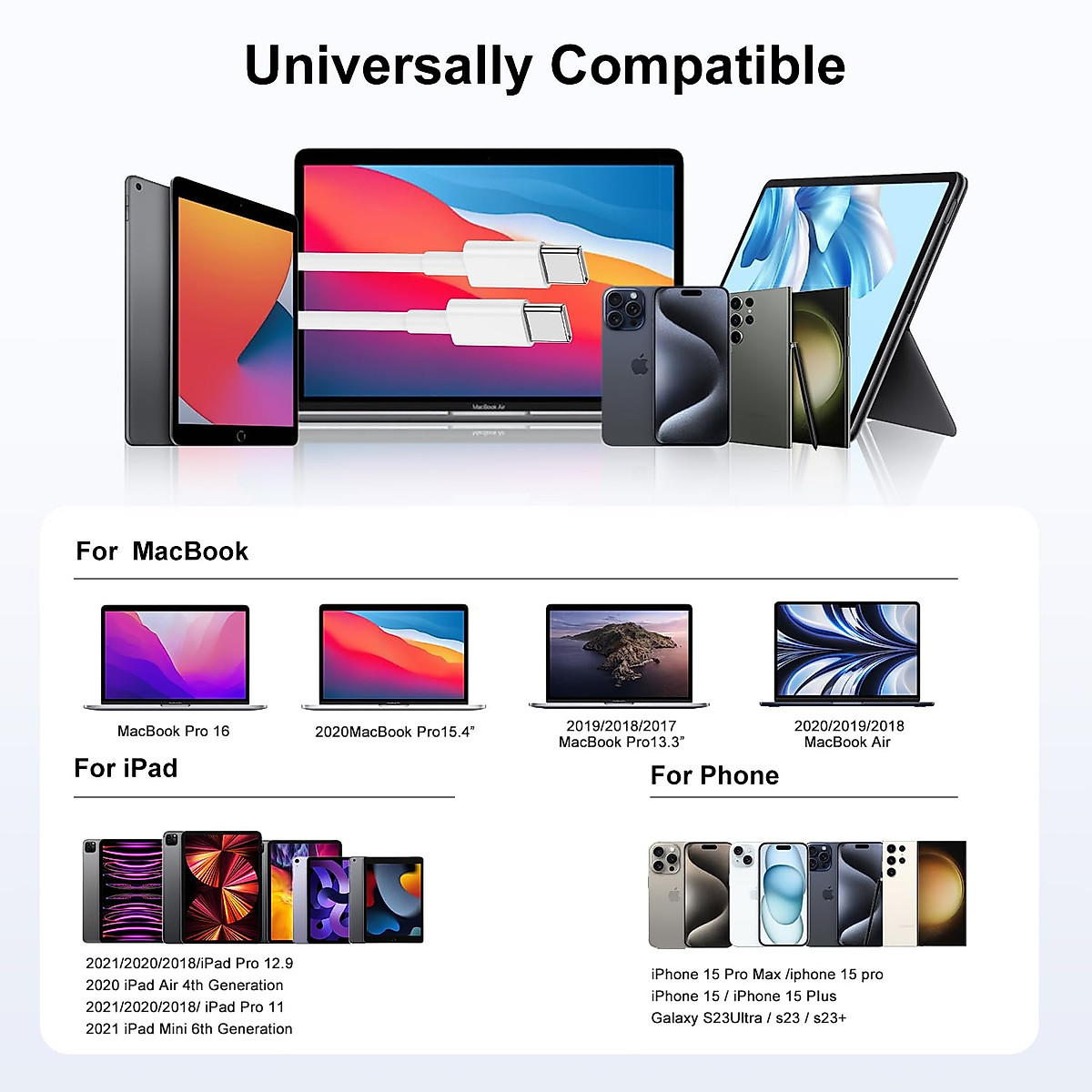 Hzevn Genuine 100w Extra Long USB C to USB C Cable for Apple MacBook Pro/Air Charger,6Ft+10 Ft 20v 5a Supper Fast USB c Charging Cable for iPhone 16/15 Pro Max iPad Pro 12.9 11 inch (MFi Certified)