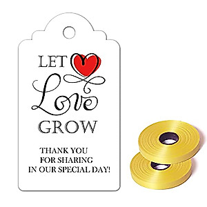 Let Love Grow Tags, Thank You for Sharing Our Special Day Tags, 50 Pcs Wedding Favor Tags, Paper Gift Tags with 65 Feet Golden Ribbon, Thank You Tags for Wedding Baby Shower Party