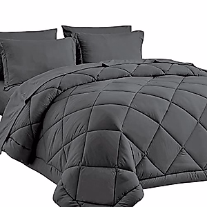 CozyLux Twin XL Size Comforter Set 5 Pieces Dark Grey Twin Extra Long Bed in a Bag for College Dorm All Season Bedding Sets with Comforter, Pillow Shams, Flat Sheet, Fitted Sheet and Pillowcases