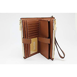 Michael Kors Jet Set Travel Double Zip Wristlet - Signature PVC (Vanilla PVC/Dark Acorn)