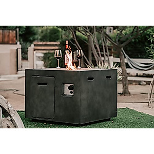 XBrand MgO & Metal 40,000 BTU Outdoor Propane Gas Smokeless Square Fire Pit Table with Volcanic Rocks & Rain Cover, 30 inch Wide, Gray