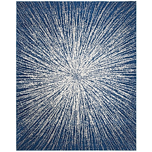 SAFAVIEH Evoke Collection Area Rug - 9' x 12', Navy & Ivory, Abstract Burst Design, Non-Shedding & Easy Care, Ideal for High Traffic Areas in Living Room, Bedroom (EVK228N)