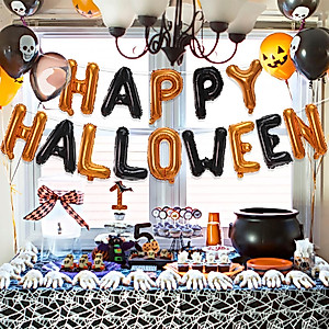 Tellpet Happy Halloween Balloons Banner, Halloween Party Decorations for Home Yard Decor Backdrop Sign, Orange and Black