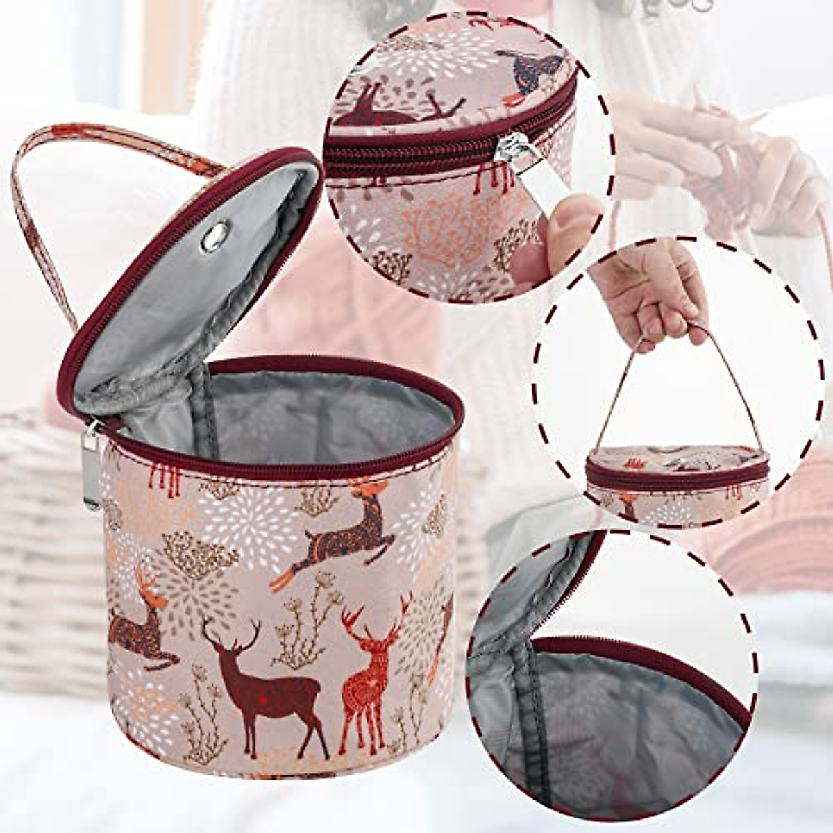 Small Yarn Storage Bags Portable Knitting Bag Case Organizer Crochet Thread Sewing Accessories Storage Tote Bag for Carry Crochet Hooks,Short Knitting Needle,Skein Yarn,Knitting Crochet Supplies