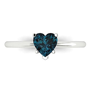 Clara Pucci 1.0 ct Heart Cut Solitaire Natural London Blue gemstone Bridal Wedding Anniversary Engagement Ring Real 14k White Gold