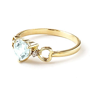 Galaxy Gold GG 14k Yellow Gold Ring with Heart-shaped Aquamarine and Diamonds - Size 5.5