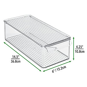 mDesign Slim Plastic Food Storage Container Bin with Lid and Front Handle for Kitchen, Pantry, Cabinet, Fridge and Freezer - Organizer for Snacks, Produce, Vegetables, Pasta, Drinks - 2 Pack - Clear