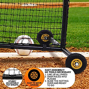 L Screen Baseball Pitching Net for Batting Cage | Pitching Screen with Wheels-7 feet by 7 feet, 3.5 Inch by 3.5 Inch Cutout, Body Protector for Back Drive Lines Beisbol