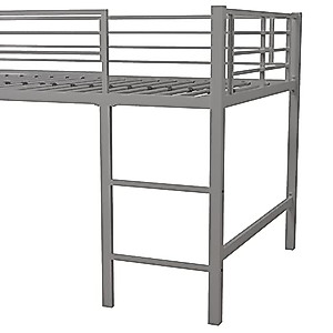 DHP Junior Twin Metal Loft Bed with Slide, Multifunctional Design, Silver with Blue Slide