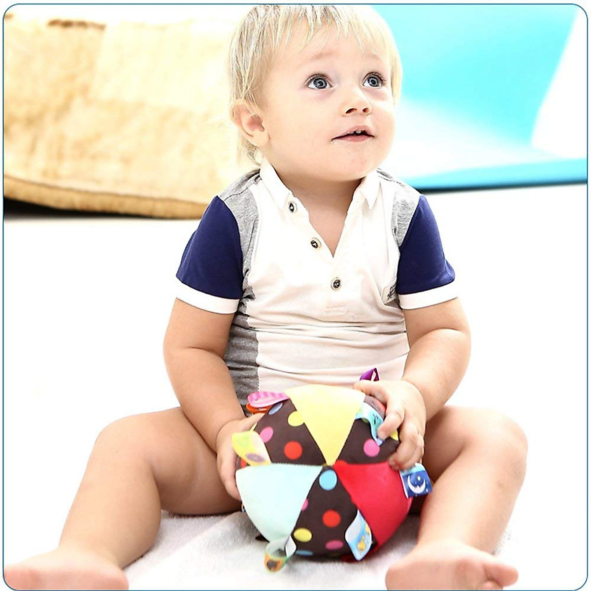 Colorful Taggies Chime Ball - Soft Plush Sensory Rattle Toy as Christmas Gift for Babies Kids Toddlers Infants