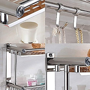 Generic Towel Rack Wall Mounted,Bathroom Wall Mounted Bath Shelf 304 Stainless Steel Storage Holders Multifunctional Rack Kitchen Holder with Hooks Hanging Washbasin Washroom Organiser