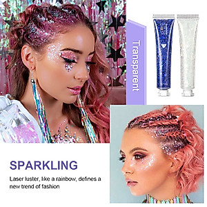 6 Colors Face Body Glitter Gel Set, Shimmer Chunky Glitters Cream for Eyes Hair Nails Makeup, Long Lasting Sparkling Mermaid Holographic Sequins Paste for Festival Art Party Halloween Makeup Gift Kit