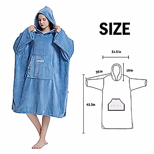 Hiturbo Plush Changing Robe, Fluffy Wearable Blanket, Soft Oversize Hooded Towel Surf Poncho with Pocket for Aquatics & Home (Blue)