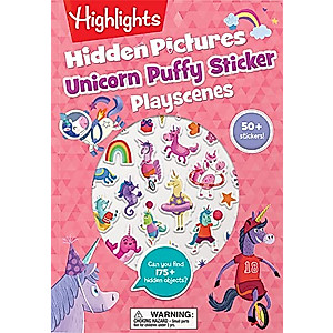 Unicorn Hidden Pictures Puffy Sticker Playscenes: Unicorn Sticker Activity Book, 50+ Reusable Stickers, Decorate Pictures and Solve Puzzles, Sticker Book for Kids (Highlights Puffy Sticker Playscenes)