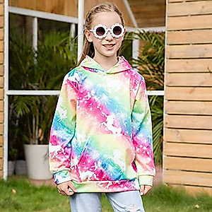 Rainbow Unicorn Sweatshirts for Girls Pullover Hoodies Colourful Pink Blue Green Purple Yellow Long Sleeve Lightweight Clothing 4-6 Years Old