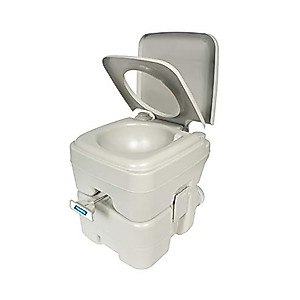 Camco Portable Toilet | Ideal for Camping, RVing, Boating, Road Trips and Other Recreational Activities | 5.3 Gallons, Gray (41541)