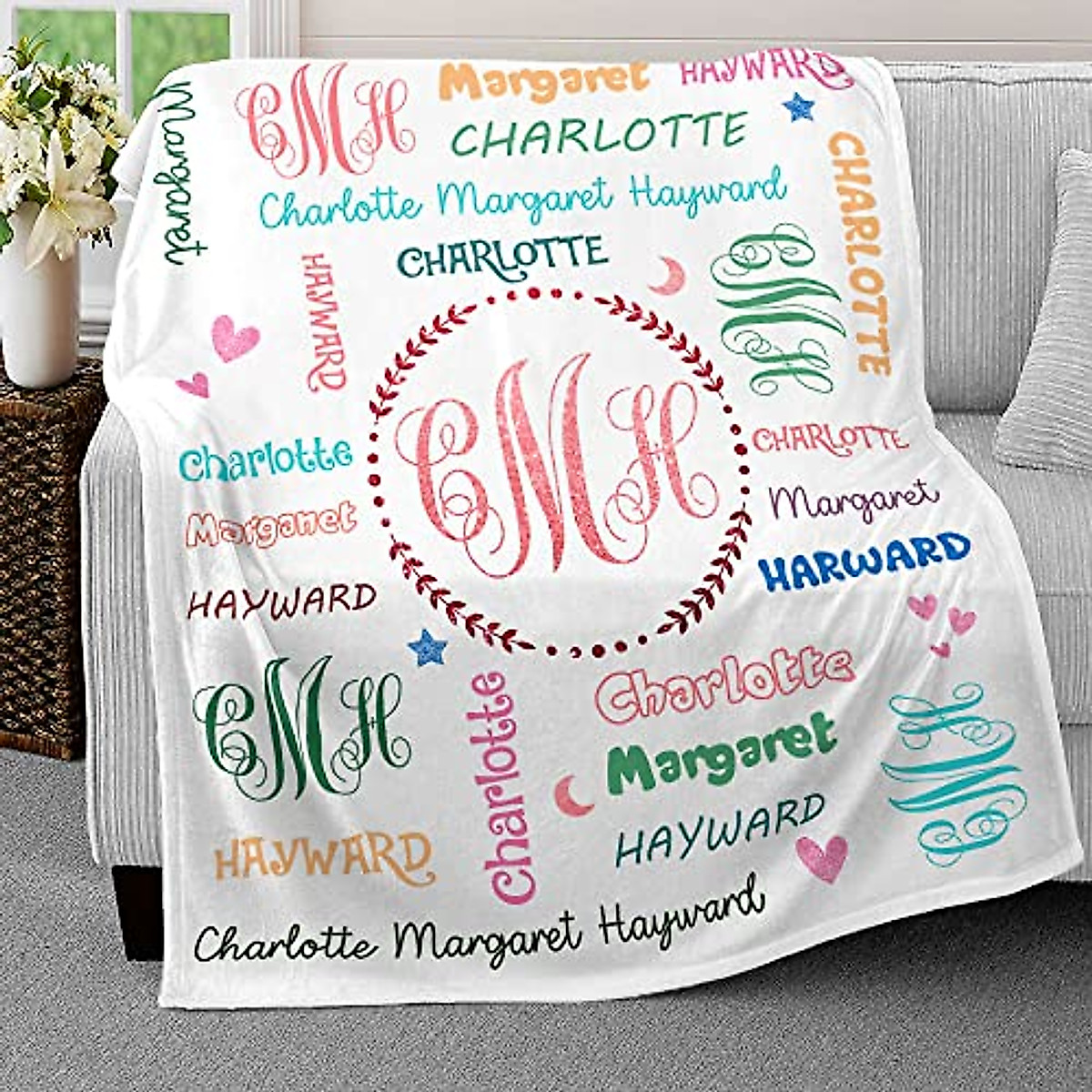 SANDJEST Personalized Baby Blanket Unicorn Custom Baby Name Fleece Throw Blanket Customized Gift for Baby New Mom Niece Daughter Granddaughter Birthday Shower (Style 3)