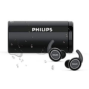 Philips ActionFit ST702 True Wireless Bluetooth Earbuds, TWS, Noise Isolation, Lightweight, Stereo with IPX5 Splash Resistance and UV Cleaning Charging case - Black (TAST702BK)