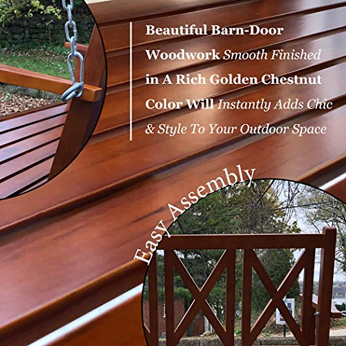 BACKYARD EXPRESSIONS PATIO · HOME · GARDEN 914894 4ft. Rustic Finished Fir Wood (2) Person Porch Swing | Capacity 450lbs, Mahogany