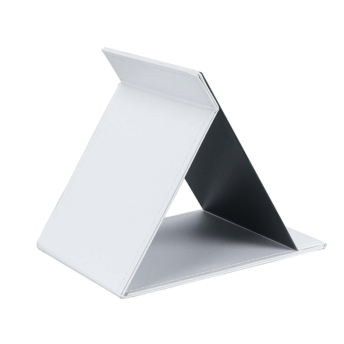 ZBEIVAN 10x7 Inches Portable Folding Makeup Mirror, Frameless PU Leather Desk Mirror with Stand for Camping Travel Tabletop Personal, White