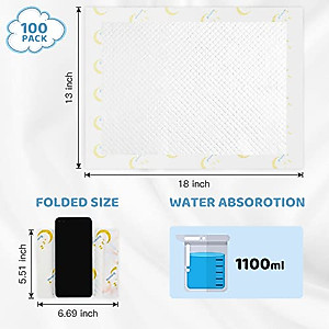 Baby Disposable Changing Pads 100 Count Incontinence Underpad Diaper Changing Liners Quick Absorb Soft Breathable Waterproof Leak Proof 13x18in