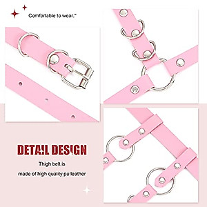BODIY Punk Waist to Leg Belts PU Leather Loop Rave Belt Goth Thigh Accessory Body Chain for Women and Girls (Pink)