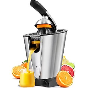 Zulay Citrus Juicer Electric - Stainless Steel Orange Juicer With 160W Powerful Motor - Interchangeable Cones For All Citrus - Filters Out Seeds & Pulp - Dishwasher-Safe Parts