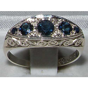 LetsBuyGold 925 Sterling Silver Natural Sapphire Womens Band Ring - Sizes 4 to 12 Available