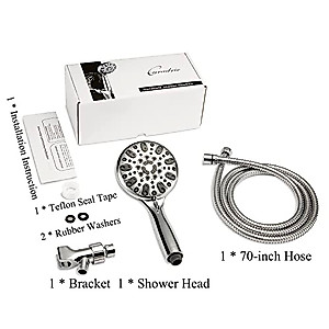 Handheld Shower Head, 6 Spray Setting High Pressure Shower Head with Brass Swivel Ball Bracket and Extra Long Stainless Steel Hose, Chrome, 5"