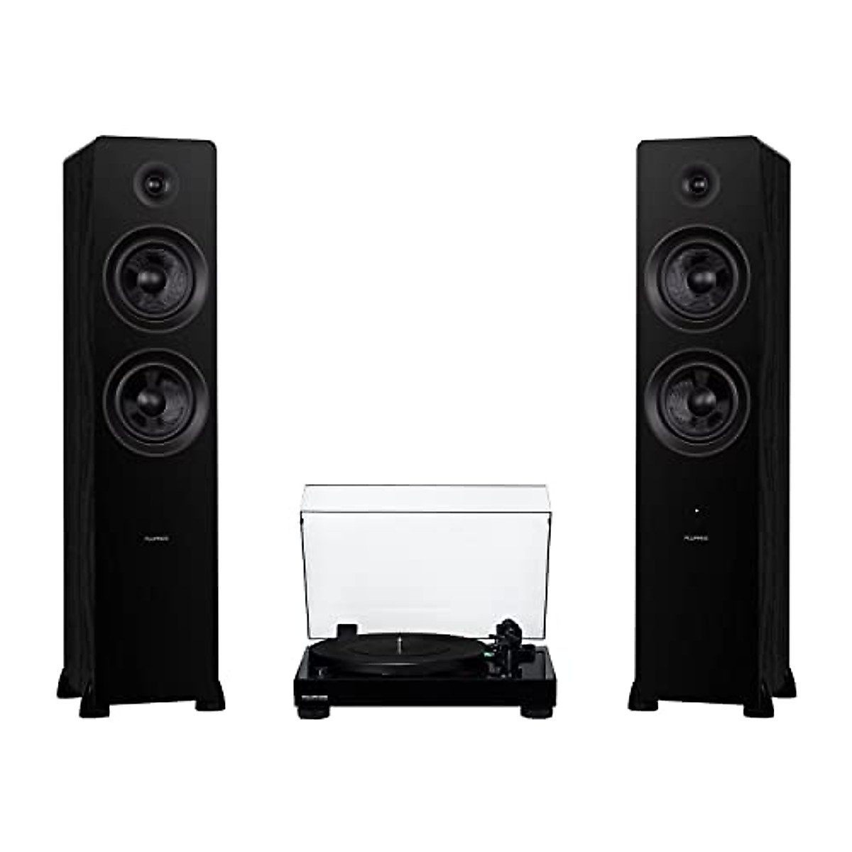Fluance RT81 Elite High Fidelity Vinyl Turntable (Piano Black) with Ai81 Powered 2-Way Floorstanding Speakers (Black Ash) Diamond Stylus, Belt Drive, Built-in Preamp, 150W Class D Amplifier, Bluetooth