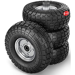 Winisok 4.10/3.50-4 Tire Wheels Flat Free, 10" Heavy Duty Solid Replacement Tire with 5/8’’ Bearings for Wagon/Wheelbarrow/Hand Truck/Generators (4 Pack)