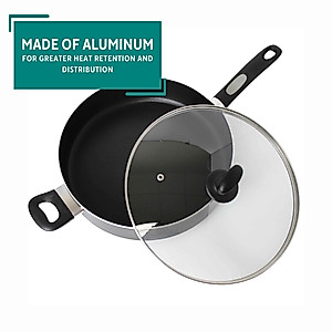Mirro A79782 Get A Grip Aluminum Nonstick Jumbo Cooker Deep Fry Pan with Glass Lid Cover Cookware, 12-Inch, Black