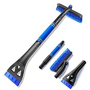 Motomate 37" Ice Scraper and Extendable Snow Brush, Detachable Snow Scraper with Foam Grip 360° Pivoting PVC Brush Head for Car Windshield, Truck, SUV (Blue)