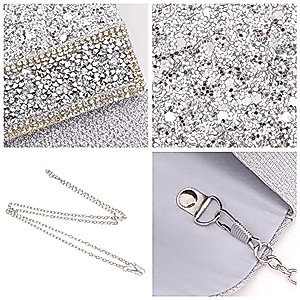 Gabrine Womens Evening Shoulder Bag Handbag Clutch Purse Shiny Sequins Rhinestone for Wedding Prom Party(Silver)