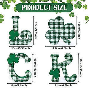 Aweyka 4 Pieces St. Patrick's Day Table Wooden Signs, Shamrock Tiered Tray Decor Lucky Table Decor Irish Themed Freestanding Shamrock Table Centerpiece for Home Decor Party Decoration