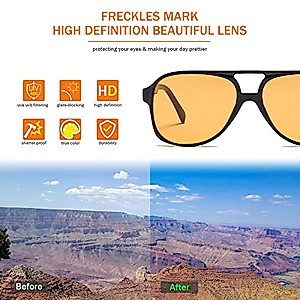 Freckles Mark Vintage Retro 70s Sunglasses for Women Men Classic Large Square Aviator Trendy Glasses (Tinted Yellow, Millimeters, 60)