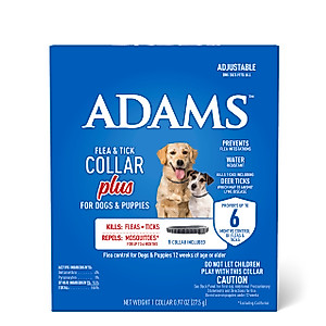 Adams Flea & Tick Collar Plus for Dogs & Puppies, 6-Month Protection, One Size Fits All Dogs & Puppies, Kills Fleas & Ticks, Repels Mosquitoes For Up To 6 Months (excluding California)