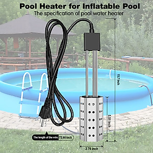 BIRD WISH Portable Pool Heater, 1500W Portable Thermostat and Auto Shutoff with Small Pool Heater for Inflatable Pool and Portable Pool in Yard, Home