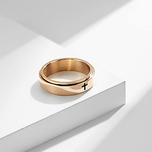 JAJAFOOK Titanium Steel Rotatable Ring Classic Cross Relieving Anxiety Spinner Ring for Men Women Silver Size10