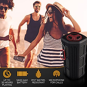 TREBLAB FX100 - Portable Bluetooth Speaker, 20W Rugged Outdoor Speaker, 35H Battery, IPX7 Waterproof Speaker with Metal and Rubber Body, Wireless Speaker w/Powerbank for Work, Travel, Bike, Beach