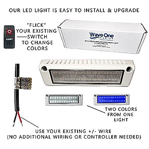 Wave One Marine | Dual Color 9" LED Exterior Porch Patio Angle Light | 12v Volt 2400 Lumen Fixture Replacement Lighting RVs Boat Travel Trailer Camper RV Awning Outdoor (White Housing, White | Blue)