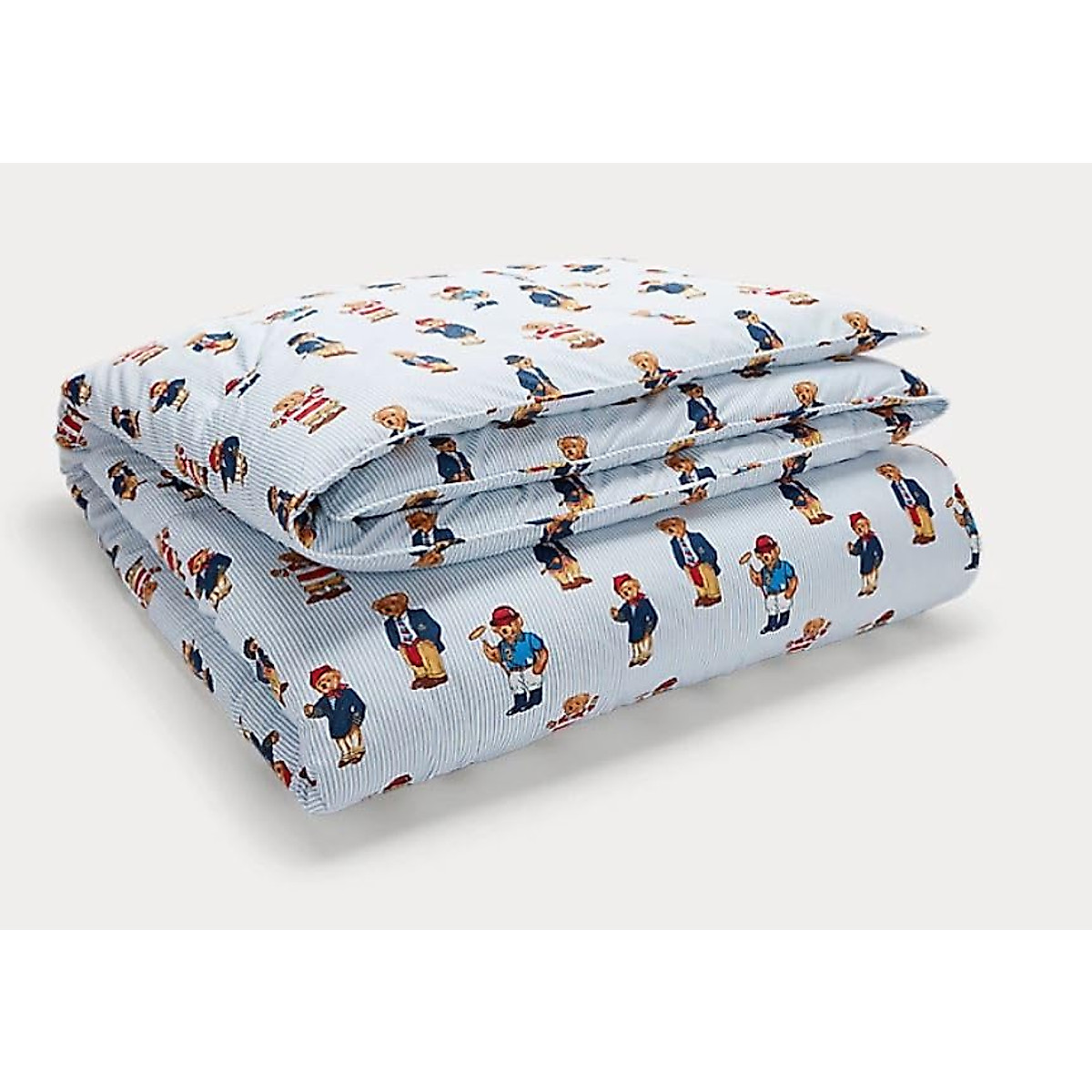 POLO RALPH LAUREN Blue Stripe Teddy Bear Boy 2 pc Twin Duvet Cover Set Blue White